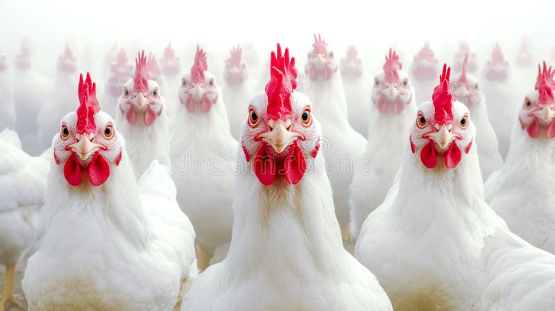 Many White Chickens Standing Together in a Farm Stock Image - Image of ...