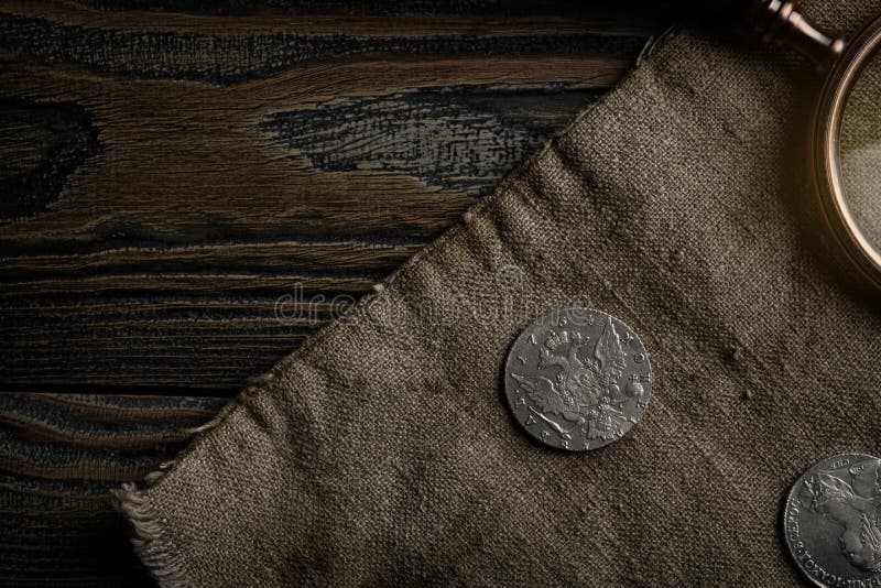 Numismatics. Old Collectible Coins of Silver on the Table Stock Photo ...