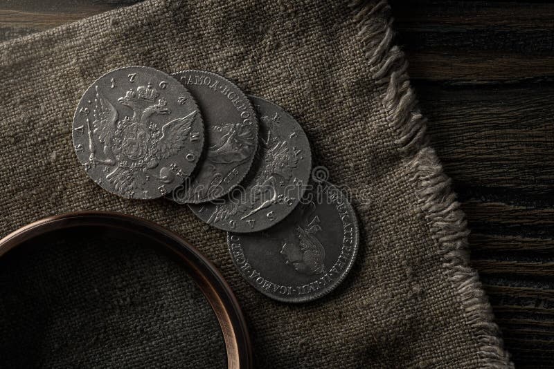Numismatics. Old Collectible Coins of Silver on the Table Stock Image ...