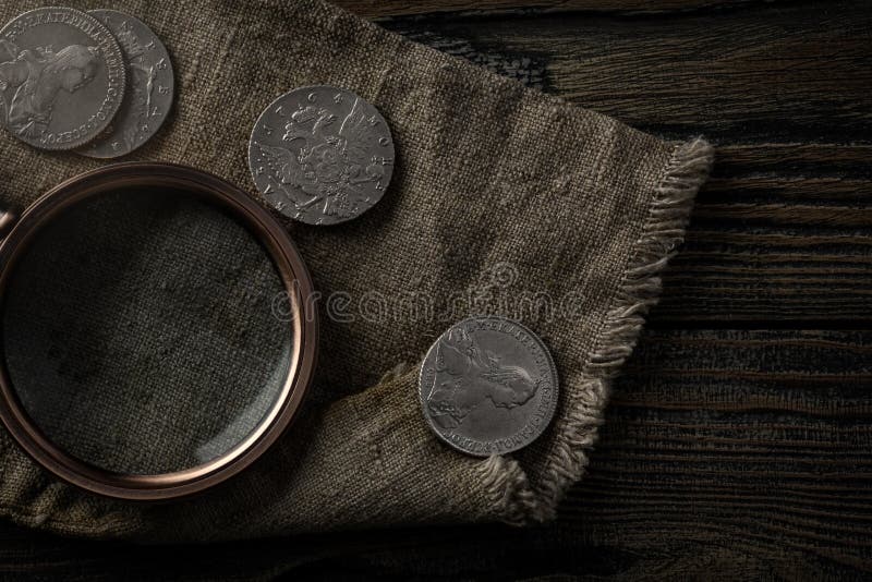 Numismatics. Old Collectible Coins of Silver on the Table Stock Image ...