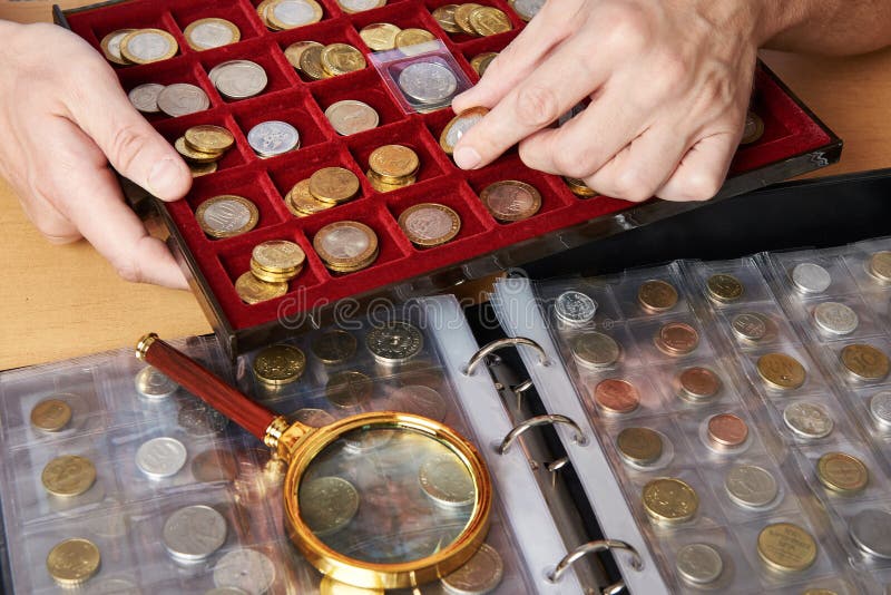 Numismatist with His Collection of Coins Stock Photo - Image of ...