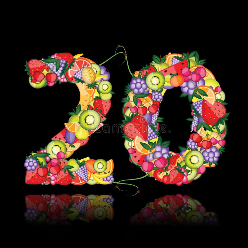 Nummer Twintig Gemaakt Van Fruit Vector Illustratie - Illustration of ...