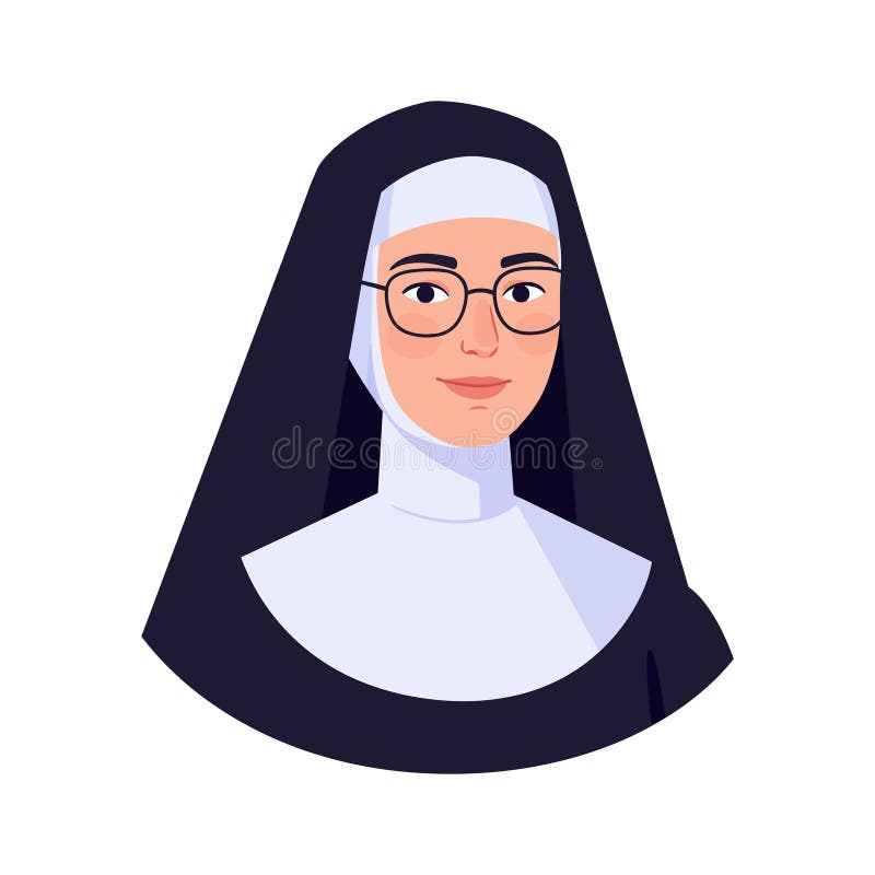 Nun Character in Detailed Flat Design with Glasses and Habit ...