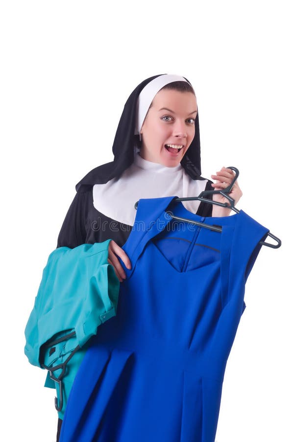 Nun Choosing Clothing on the Hanger Stock Photo - Image of isolated ...