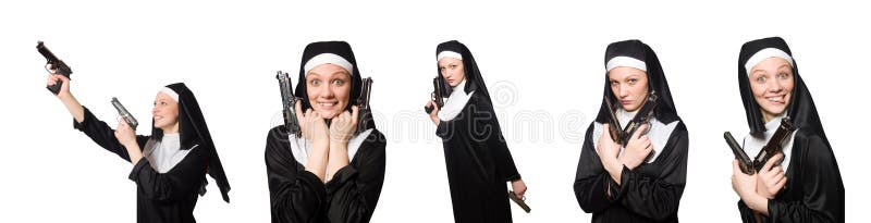 The Nun with Gun Isolated on White Stock Image - Image of faith, lady ...