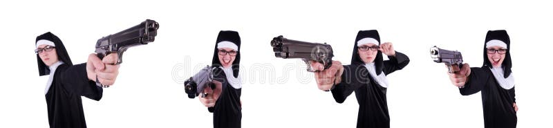 The Nun with Gun Isolated on the White Stock Photo - Image of collage ...