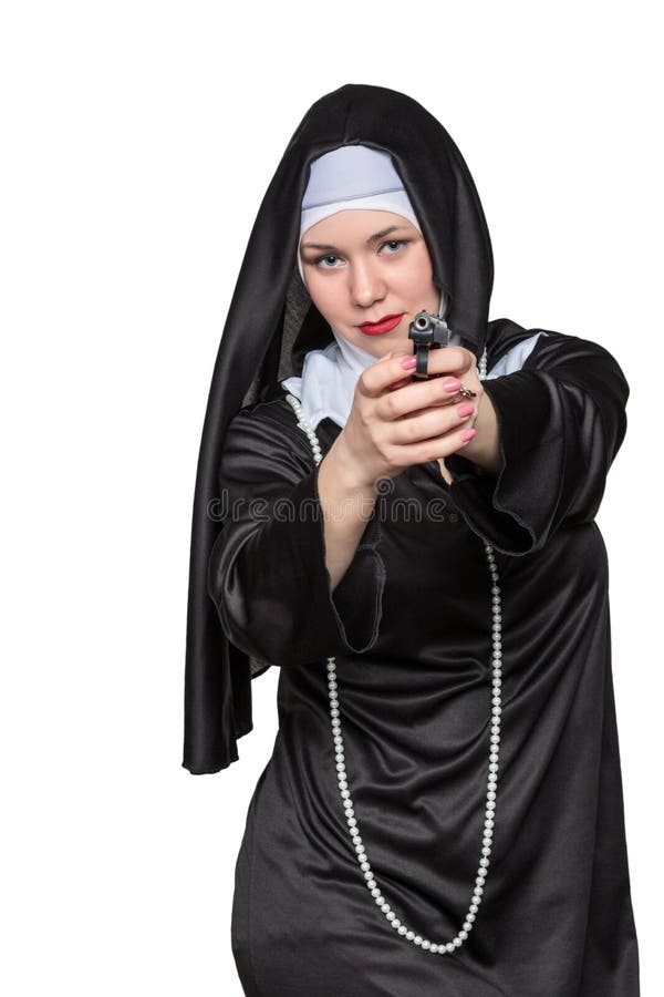 Nun with a gun shooting stock image. Image of holy, catholic - 69480689