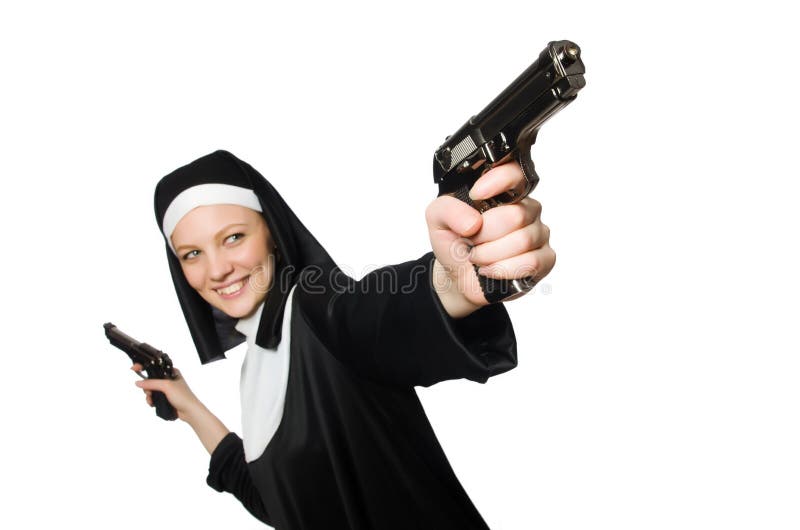 Nun with handgun isolated stock image. Image of attractive - 42389065