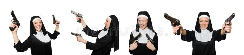 The Nun with Handgun Isolated on White Stock Image - Image of christ ...