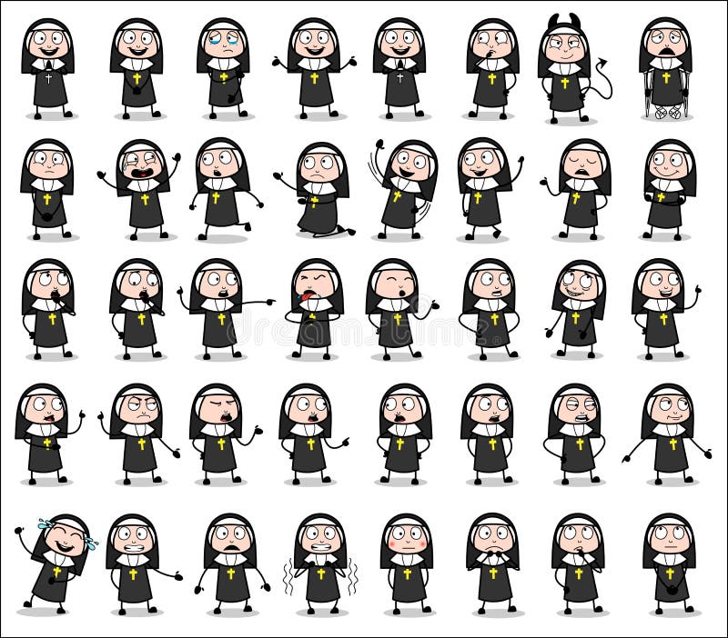 Nun Lady Character Poses - Concepts Vector-illustrationer Vektor ...