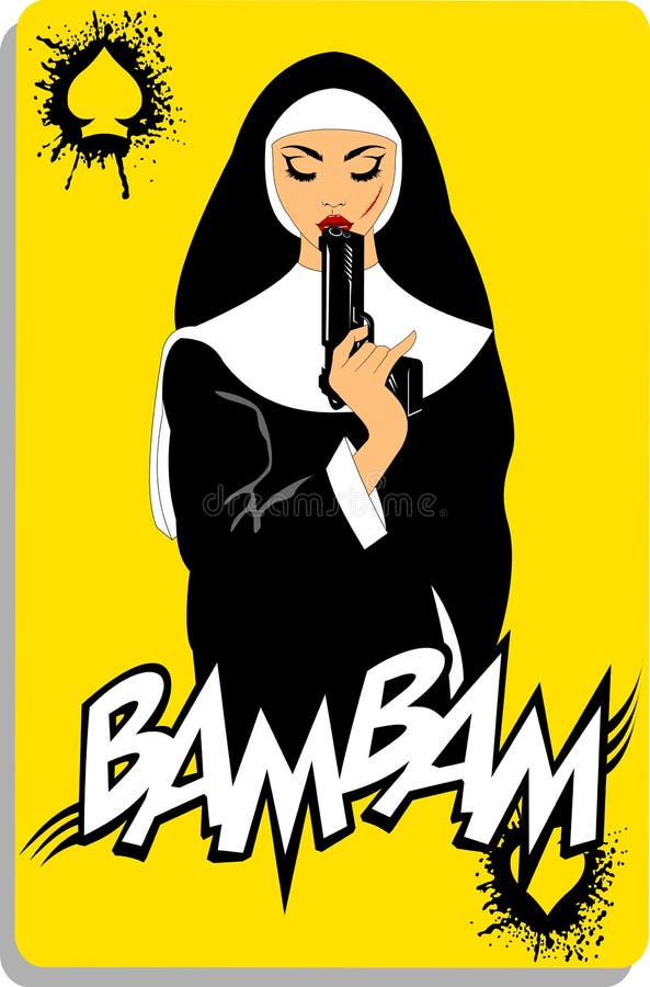 Nun playing card stock vector. Illustration of pistol - 195507935