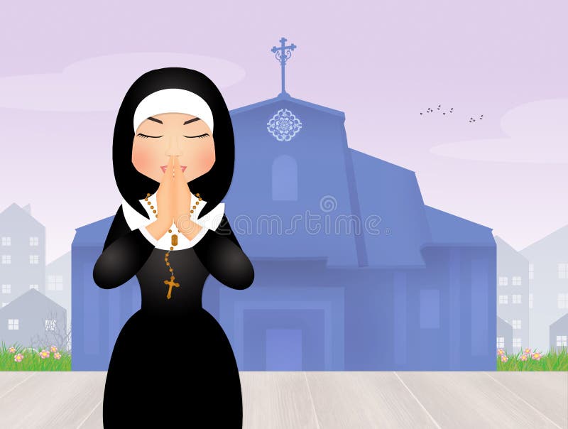 Nun praying in the church stock illustration. Illustration of devotion ...