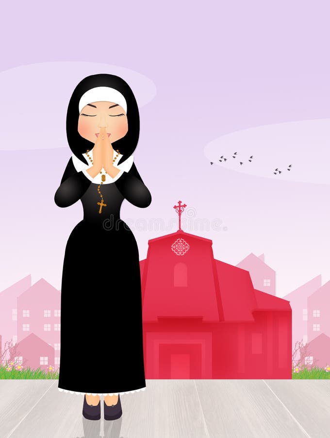 Nun praying in the church stock illustration. Illustration of pray ...
