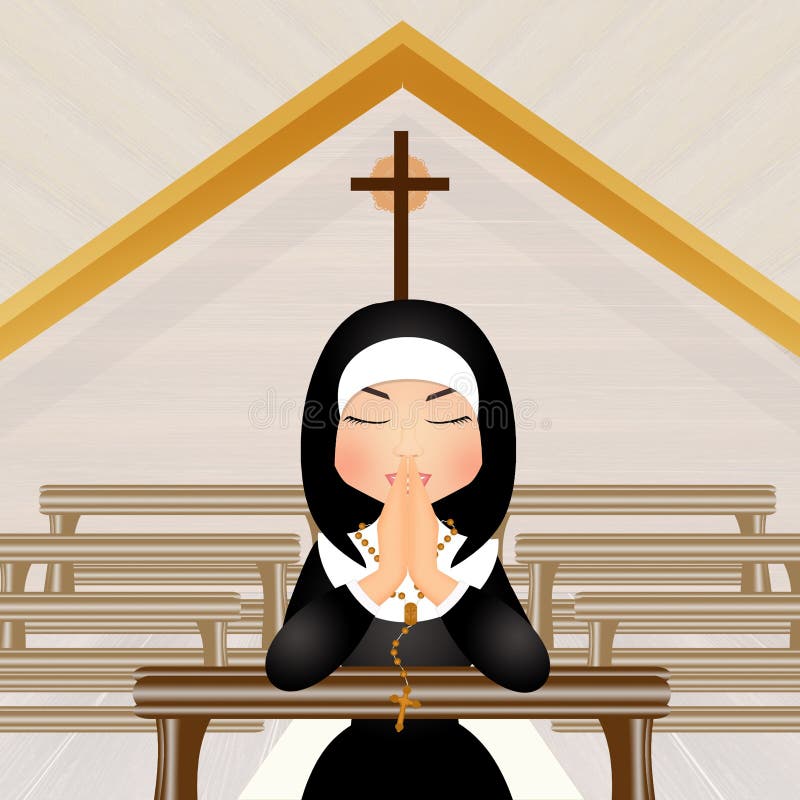 Nun praying in the church stock illustration. Illustration of devotion ...