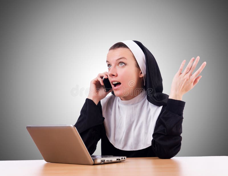 Nun on computer stock image. Image of poverty, rosary - 3157573