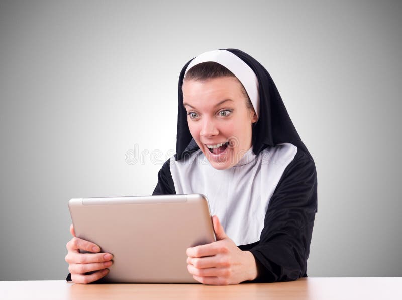 Nun Working on Laptop - Religious Concept Stock Photo - Image of pose ...