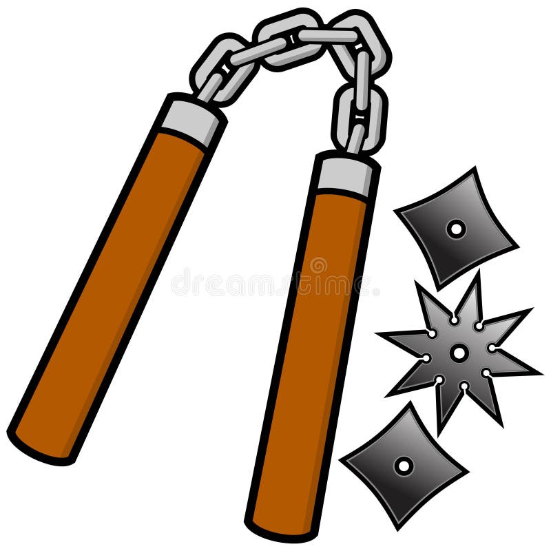 Nunchaku and Throwing Stars Stock Illustration - Illustration of ...