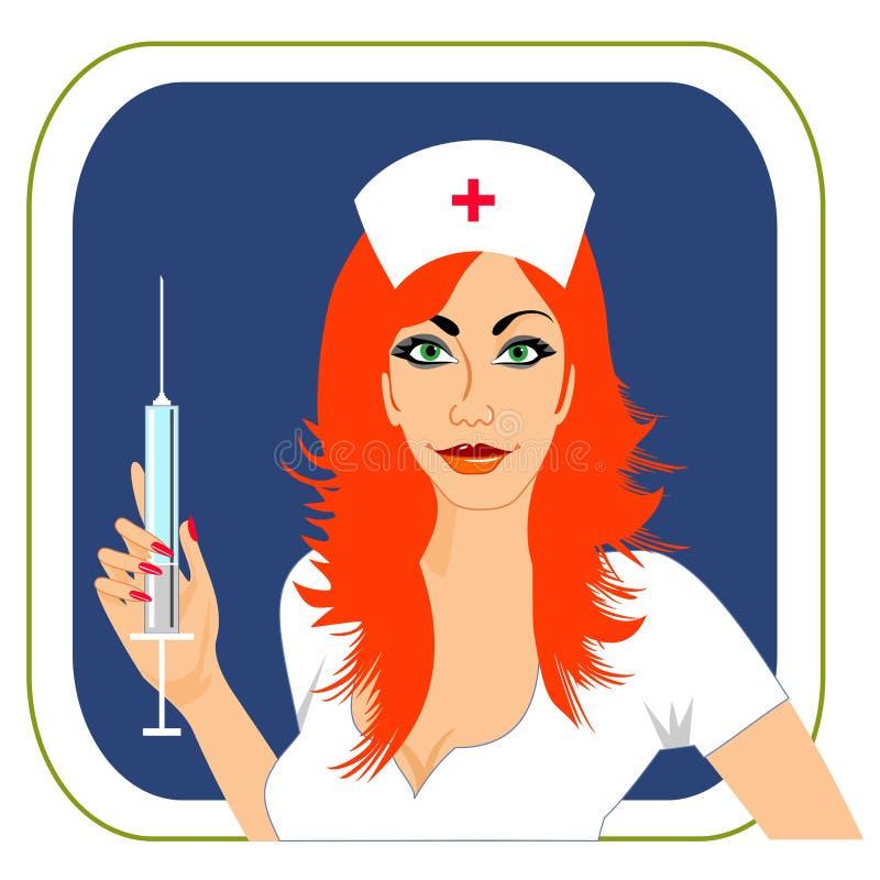 Retro Nurse Gives an Injection Syringe Medicine Health Stock ...