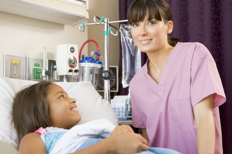 Nurse Checking Up on Patient Lying in Hospital Bed Stock Image - Image ...