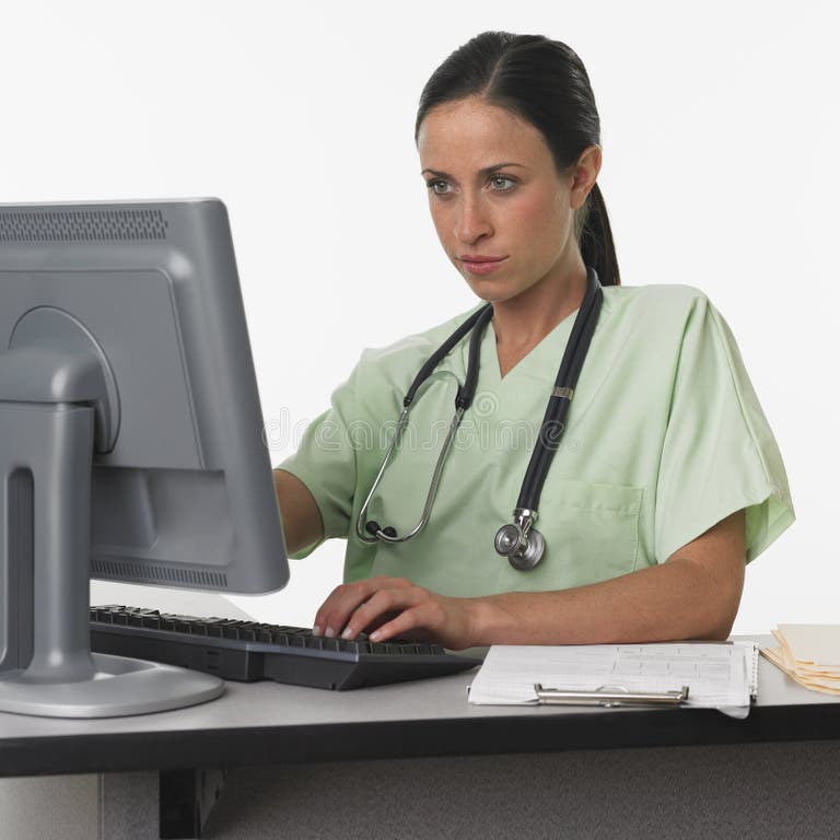 Nurse computer stock image. Image of portrait, closeup - 1142501