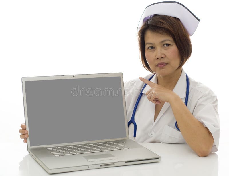 Nurse with computer screen stock image. Image of isolated - 14618487