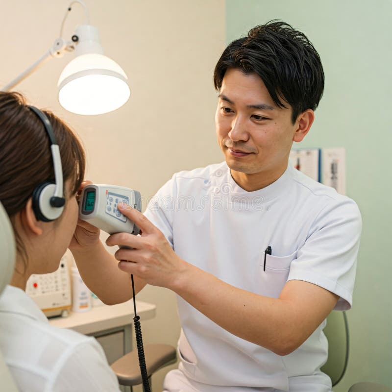 Nurse Conducting Hearing Test in Quiet Room Stock Illustration ...