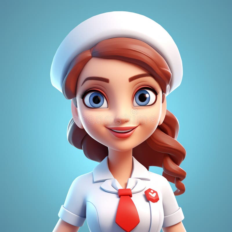 3D Illustration of a Cute Cartoon Nurse, Pretty Female Doctor in ...