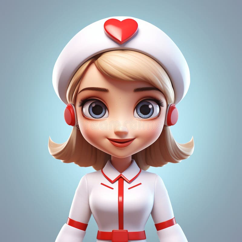 3D Illustration of a Cute Cartoon Nurse, Pretty Female Doctor in ...
