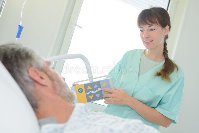Nurse Explain Patient How Emergency Buttons Work Stock Photo - Image of ...