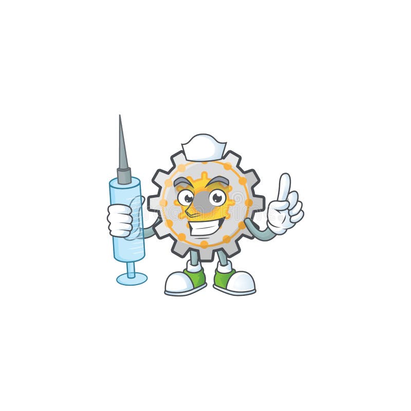 Nurse Gear Machine Cartoon Character with Mascot Stock Vector ...