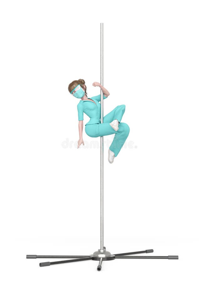 Nurse Girl is Doing Some Exercise on a Pole Dance Bar Full View Stock ...