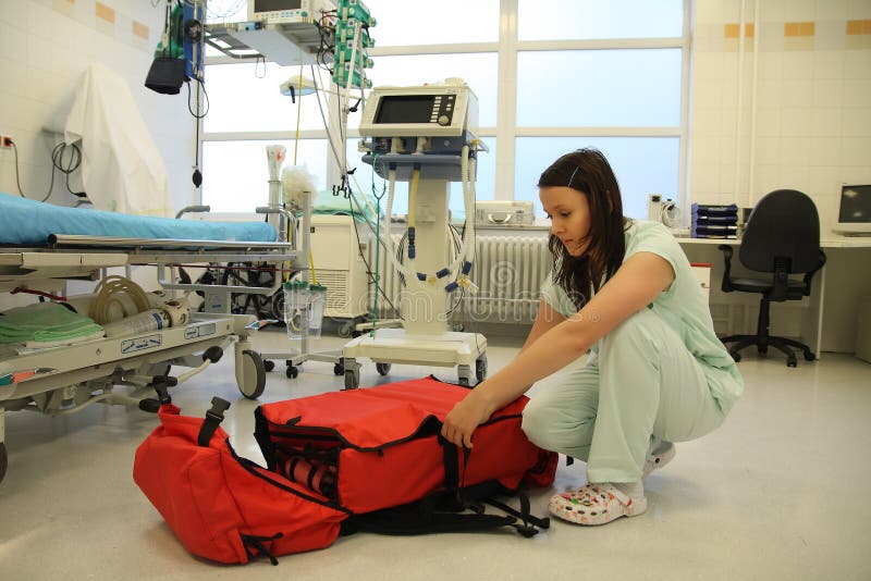 Nurse with Great Medical Backpack Stock Image - Image of work ...
