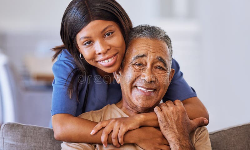 Nurse Hug Healthcare And Senior Man With Medical Support From Doctor
