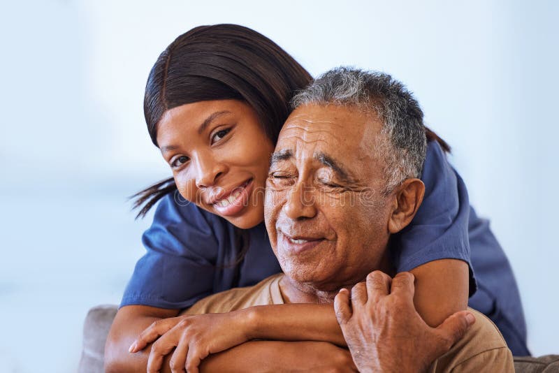 Nurse Hug Senior Man And Healthcare Support In Consultation In Home