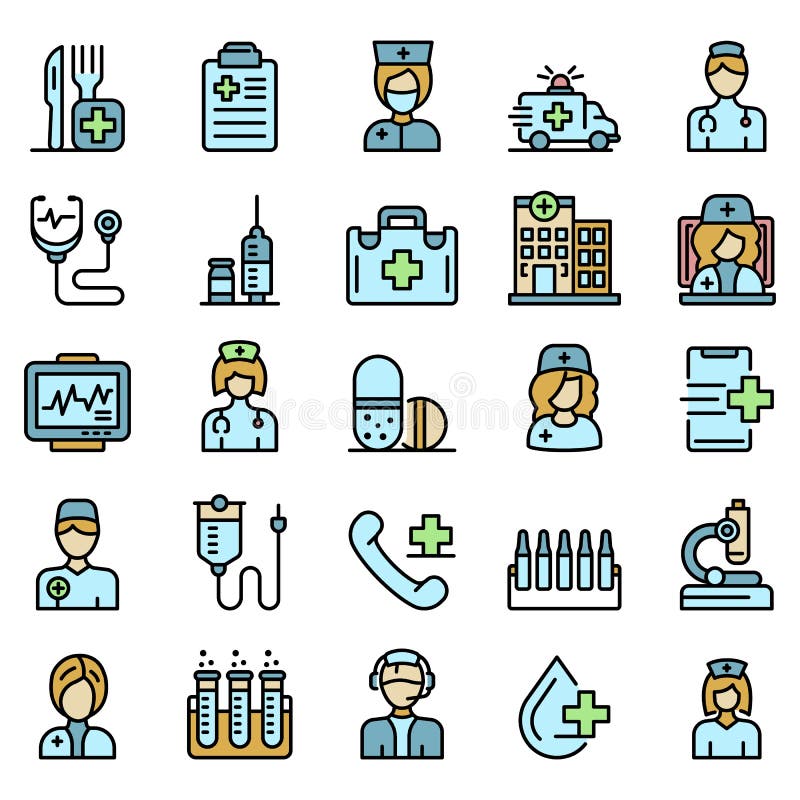 Nurse Icons Set Vector Flat Stock Vector - Illustration of dentist ...