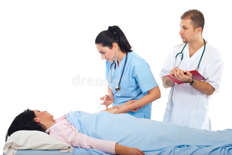 Nurse Inject Woman Patient in Bed Stock Photo - Image of giving ...