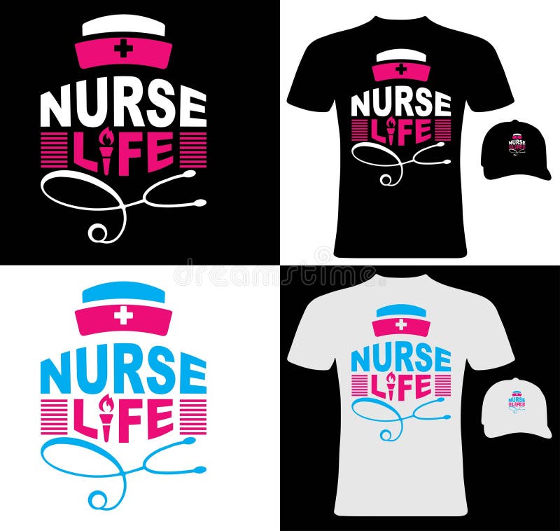 Nurse Life Typography T-shirt Design with a Stethoscope and Injection ...
