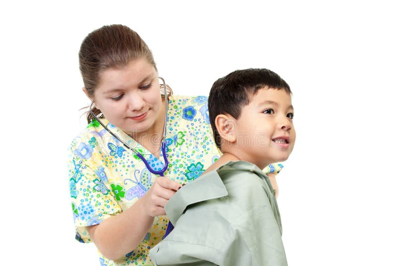 Nurse Listens To Breathing. Stock Photo - Image of adult, exam: 21752014