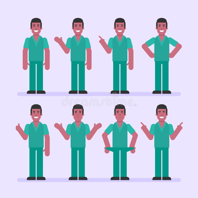 Nurse Man Points and Shows. Character Set Stock Vector - Illustration ...