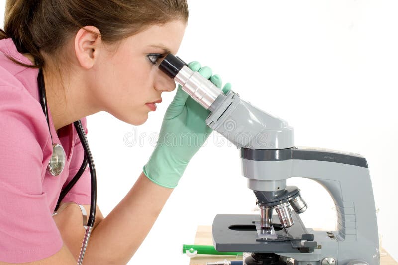 Nurse with Microscope stock photo. Image of nurse, view - 708202