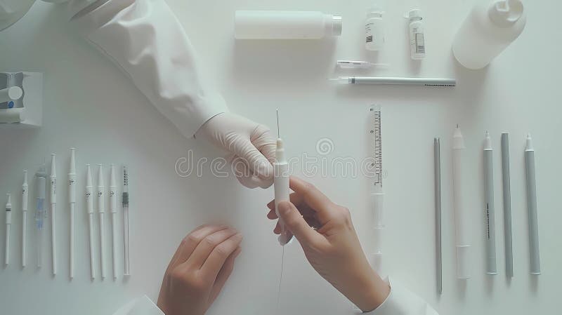 Nurse Preparing Syringe for Injection on White Table, Generative AI ...