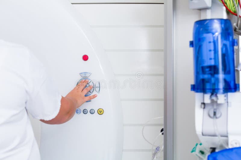 Nurse Pressing Button on CT Machine in Hospital Stock Image - Image of ...