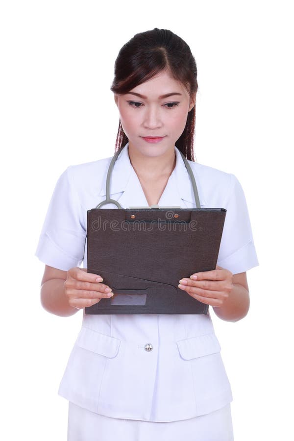 Nurse Reading Medical Report Stock Photo - Image of caucasian, chart ...