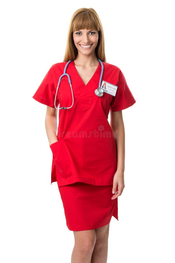 Nurse in Red Working Clothes Stock Photo - Image of hair, fashion: 38274448