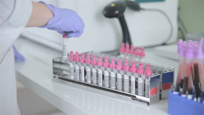Nurse Scan Test Tube with Analysis and Put in a Support Under ...