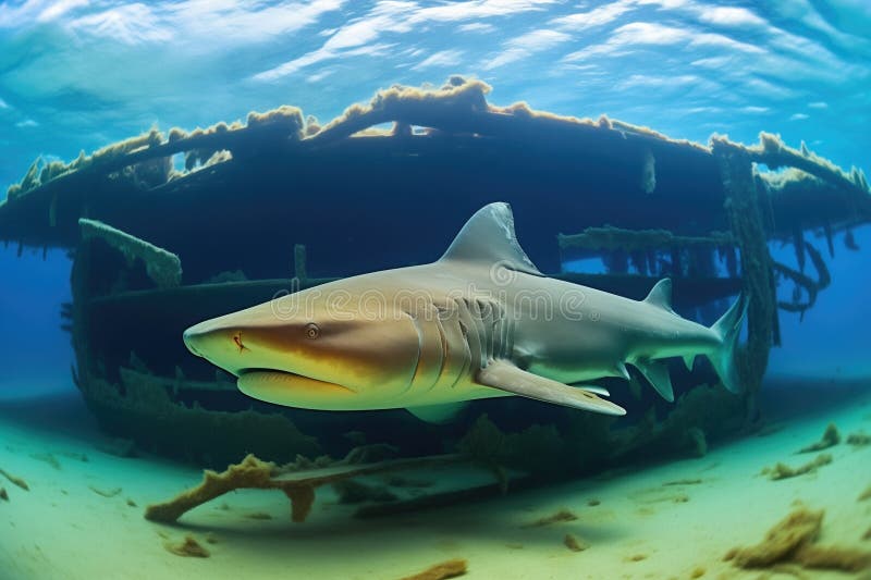 Nurse Shark Resting on Submerged Shipwreck Stock Illustration ...