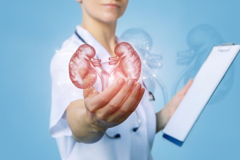 Nurse shows kidneys . stock photo. Image of intern, education - 122807776
