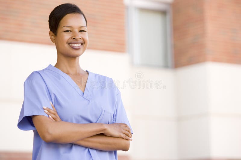 Nurse Standing Outside a Hospital Stock Image - Image of medicine ...