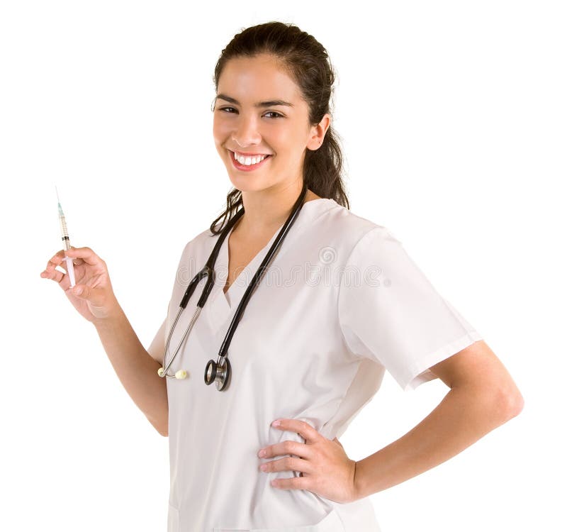 Nurse with Syringe Looking at You for an Injection Stock Photo - Image ...