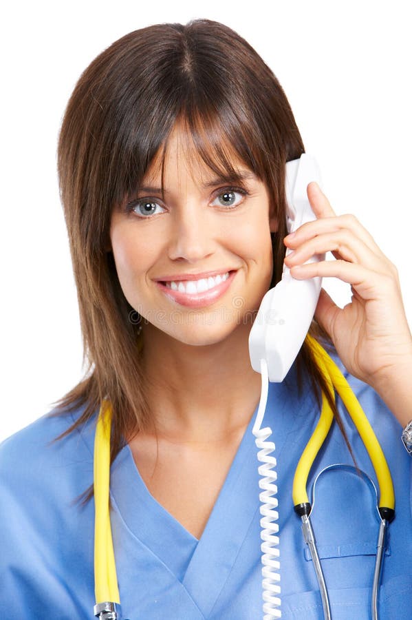 Nurse with Telephone and Laptop Stock Photo - Image of healthcare ...
